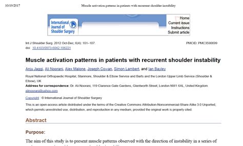 Muscle Activation Patterns In Patients With Recurrent Shoulder