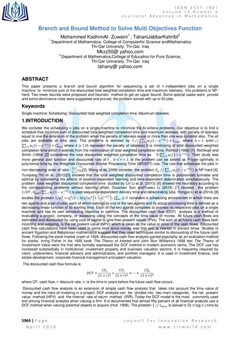 Pdf Branch And Bound Method To Solve Multi Objectives Function