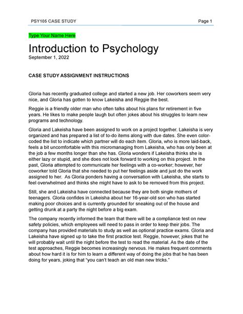 Casestudy Psy101 Type Your Name Here Introduction To Psychology