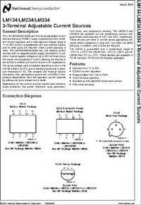 LM334Z datasheet - LM134 - 3-Terminal Adjustable Current Source, Package: