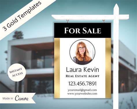 3 Luxury For Sale Realtor Yard Sign Templates In Gold Editable In Canva