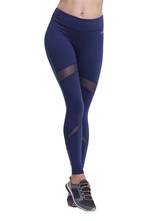 Womens Power Flex Yoga Pants Workout Running Leggings With Mesh