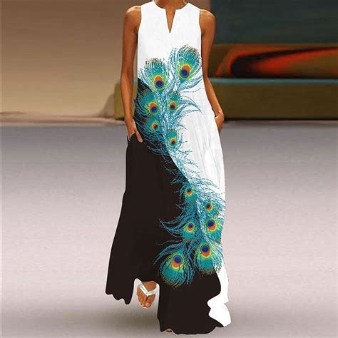 Qleicom Womens Summer Maxi Dress Casual Loose Sleeveless Long Dress