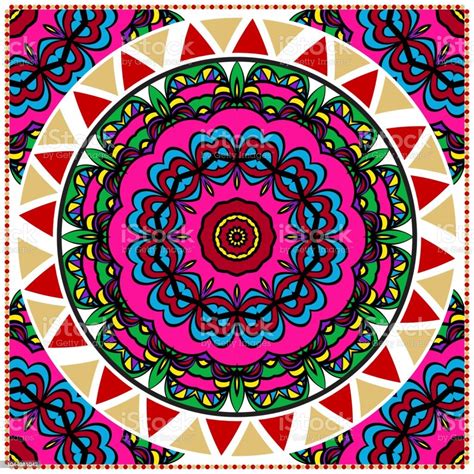 추상적인 손으로 디자인 꽃 색상 만다라 패턴 장식 요소와 함께 그려 벡터 일러스트입니다 카드 목도리 손수건 패션에 대 한 서식