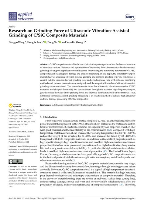 Pdf Research On Grinding Force Of Ultrasonic Vibration Assisted Grinding Of C Sic Composite