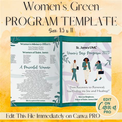 Women Anniversary Program Template Page Green White X CANVA PRO Editable
