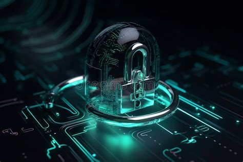 Cyber Security Conceptual Illustration Of A Microprocessor In The Shape Of A Lock Generative