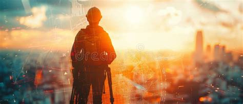 Surveying And Planning Close Up Focus On Copy Space Crisp Detailed Visuals Double Exposure