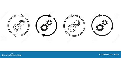 Gear Arrow Circle Vector Icons Set Sync Process Mechanism Wheel Symbol Stock Vector