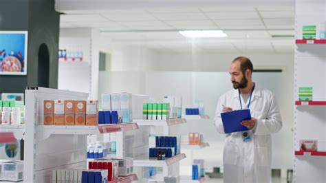 Pharmacy Worker Writing Every Medical Product On Inventory Creating