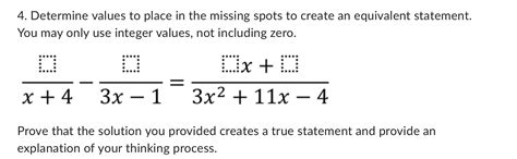 solved 4 determine values to place in the missing spots to