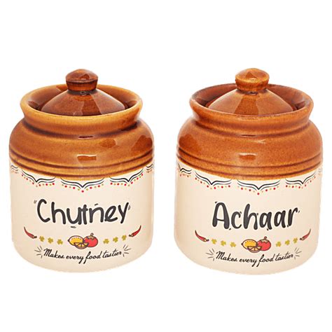 Buy Ek Do Dhai Chutney And Achaar Ceramic Stoneware Set For Pickle