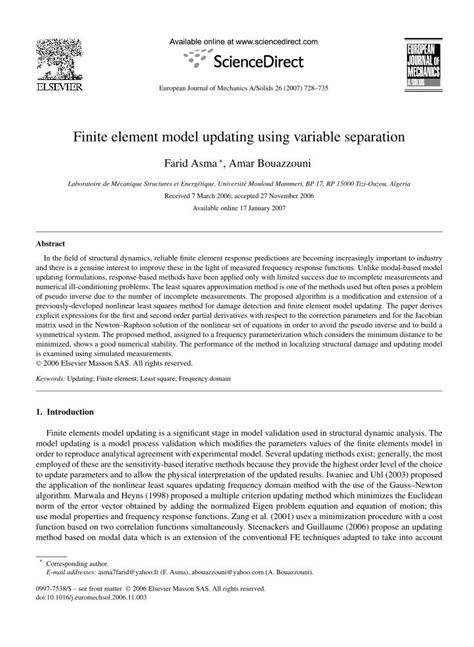 pdf finite element model updating using variable separation dokumen