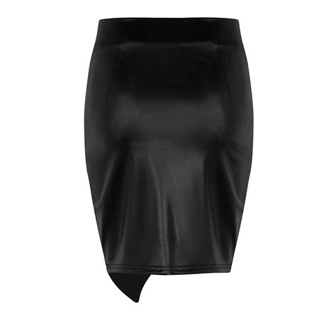 Womens Sexy Bodycon Wet Look Leather Dress High Waist Mini Pencil Skirt Clubwear EBay