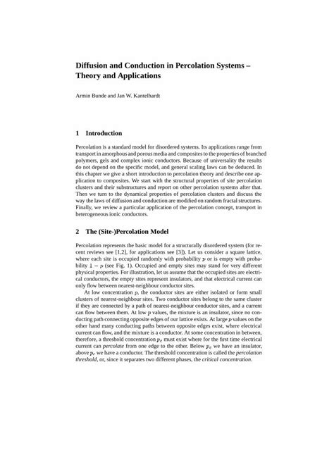 Pdf Diffusion And Conduction In Percolation Systems Theory