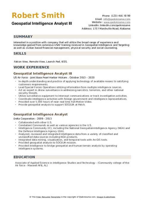 10 Geospatial Intelligence Analyst Resume Samples And Templates For 2025