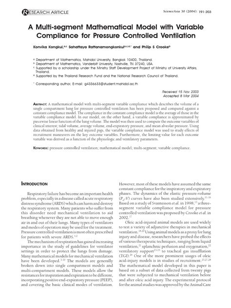 A Multi Segment Mathematical Model With Variablecompliance For Pressure