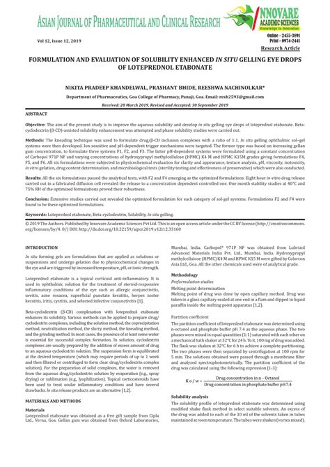 Pdf Formulation And Evaluation Of Solubility Enhanced In Situ Gelling