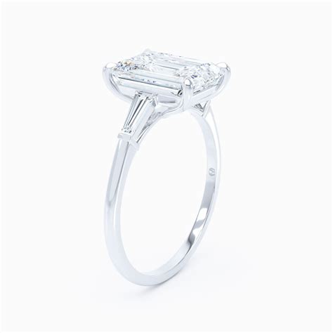 3 Stone Baguette Sides Emerald Cut Engagement Ring Mavilo