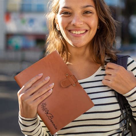 Custom Name Birth Flower Leather Notebook Cover Travelers Sketchbook