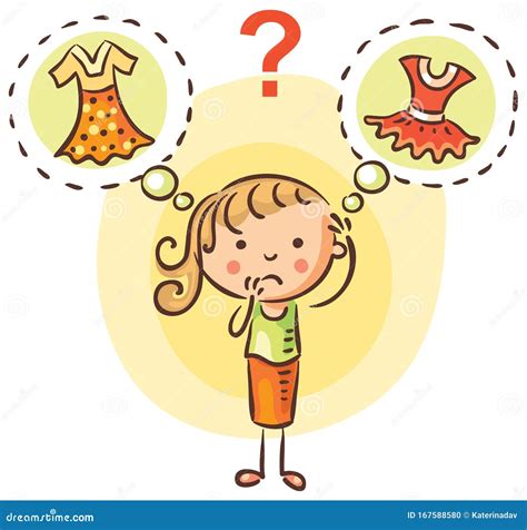 Girl Cannot Decide Which Dress To Choose Stock Vector Illustration Of