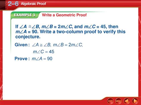 Use algebra to write two-column proofs. - ppt download