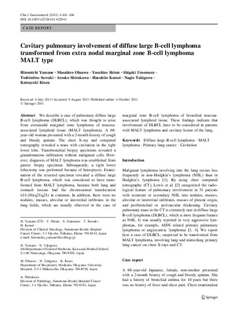 Pdf Cavitary Pulmonary Involvement Of Diffuse Large B Cell Lymphoma