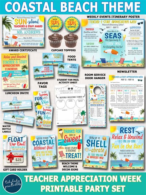 Coastal Beach Theme Teacher Appreciation Week Printable Set — Tidylady