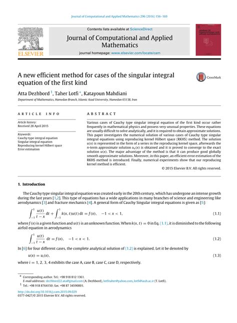 Pdf A New Efficient Method For Cases Of The Singular Integral Equation Of The First Kind