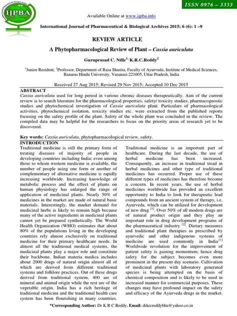 Review Of Cassia Auriculata Pdf Biology Medicine