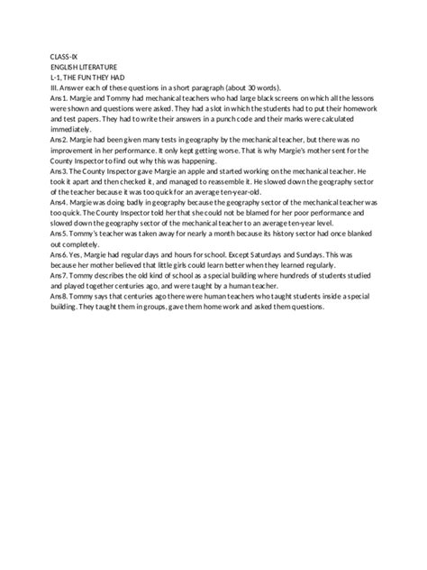 Class Ix L 1 The Fun They Had Pdf