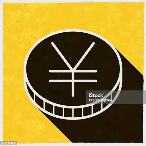 円貨テクスチャ付きの黄色の背景に長い影が付いたアイコン アイコンのベクターアート素材や画像を多数ご用意 アイコン イラストレーション
