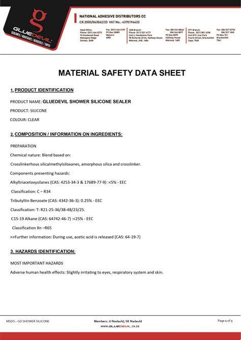 Rtv Silicone Sealant Safety Data Sheet At Alyssa Coode Blog