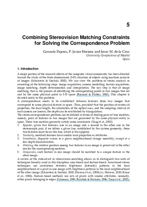 Pdf Combining Stereovision Matching Constraints For Solving The Correspondence Problem