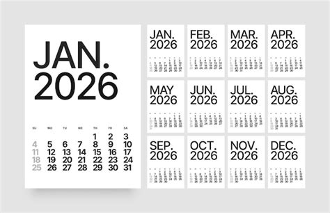 Miesięczny Układ Kalendarza Na Rok 2026 Pionowy Planner Dziennika Na
