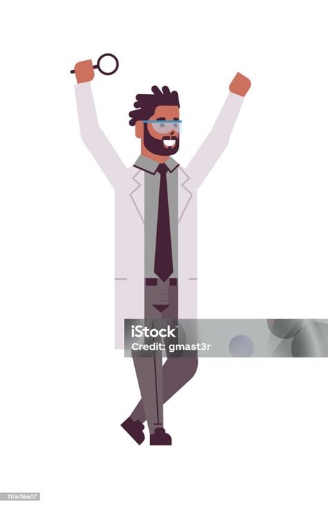 남성 과학자 는 확대 유리 아프리카 계 미국인 남자 연구원과 손을 제기 균일 한 만드는 실험 분석 실험실 연구 과학 화학 개념