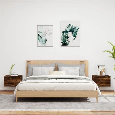Tables de chevet murales avec lumières LED 2 pcs chêne fumé SALALIS