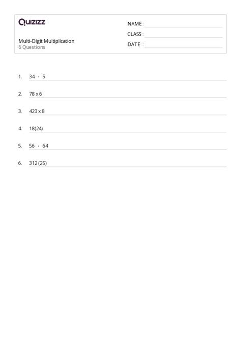 50 Multi Digit Multiplication Worksheets For 6th Class On Quizizz