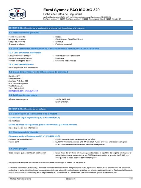 Compresor Iso Vg320 Aceite Lubricante Es E115506 Sds