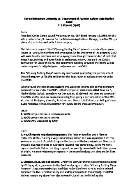 Central Mindanao University Vs DARAB Case Digest PDFCOFFEE