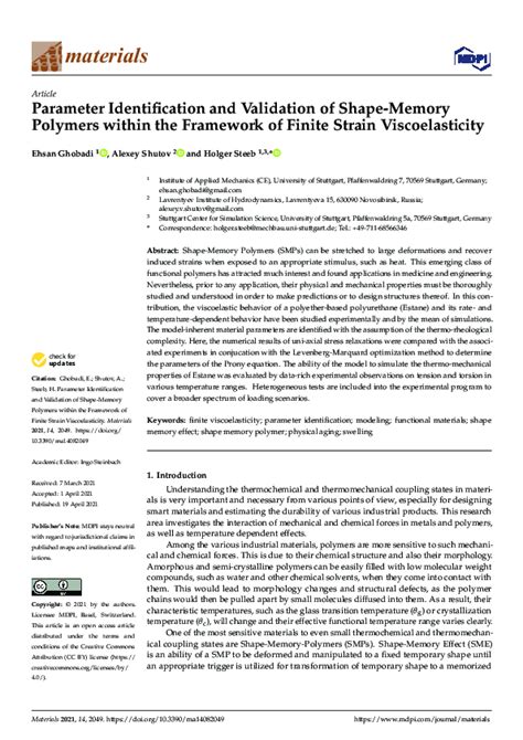 Pdf Parameter Identification And Validation Of Shape Memory Polymers