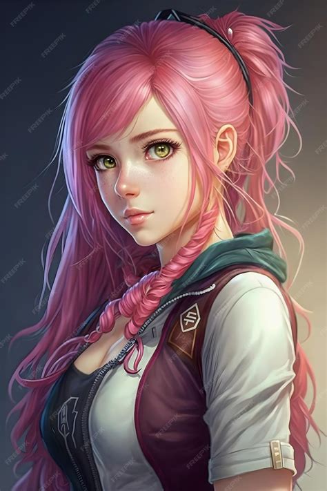 Premium Photo Cute Kawaii Anime Style Young Girl Portrait Drawn Illustration
