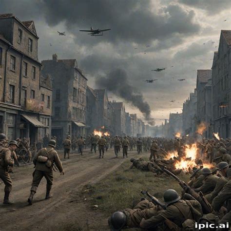 Chaos And Valor A Historic Battle Scene With Soldiers And Aircraft