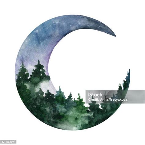 사랑스러운 손으로 그린 수채화 산과 나무 클립 예술 달 섬유 인쇄 어린이 포스터 귀여운 문구 여행 디자인에 대한 흰색 배경