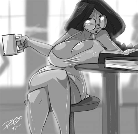 Rule 34 Big Breasts Black And White Busty Cleavage Curvaceous Curvy Glasses Huge Breasts Mug
