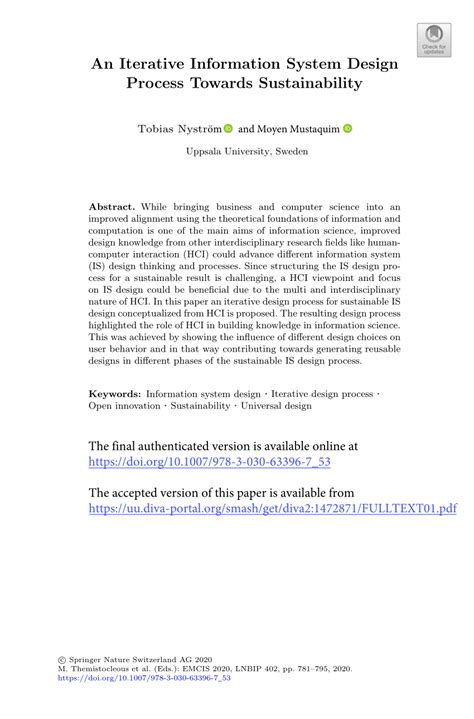 PDF An Iterative System Design Process Towards Sustainability