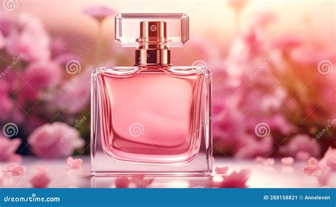 Luxurious Floral Scent Fragrance Bottle And Pink Flowers Perfume
