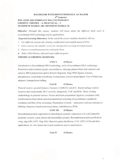 Recombinant Dna Tech 4th Sem Pdf Molecular Cloning Molecular Biology