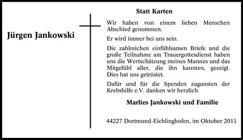 Traueranzeigen von Jürgen Jankowski Trauer in NRW de
