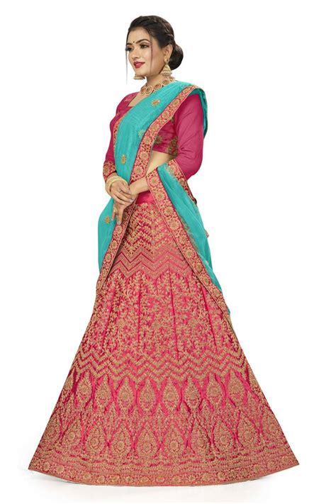 Pink Embroidered Art Silk Semi Stitched Lehenga Manvaa 3685052